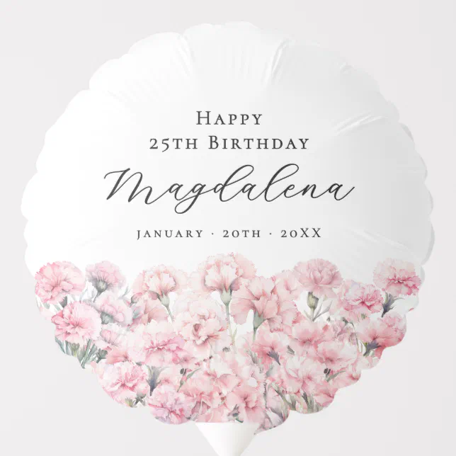 25th Birthday Pink Carnation January Birth Flower Balloon | Zazzle
