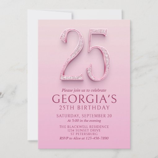 25th Birthday Pink Diamonds Invitation | Zazzle