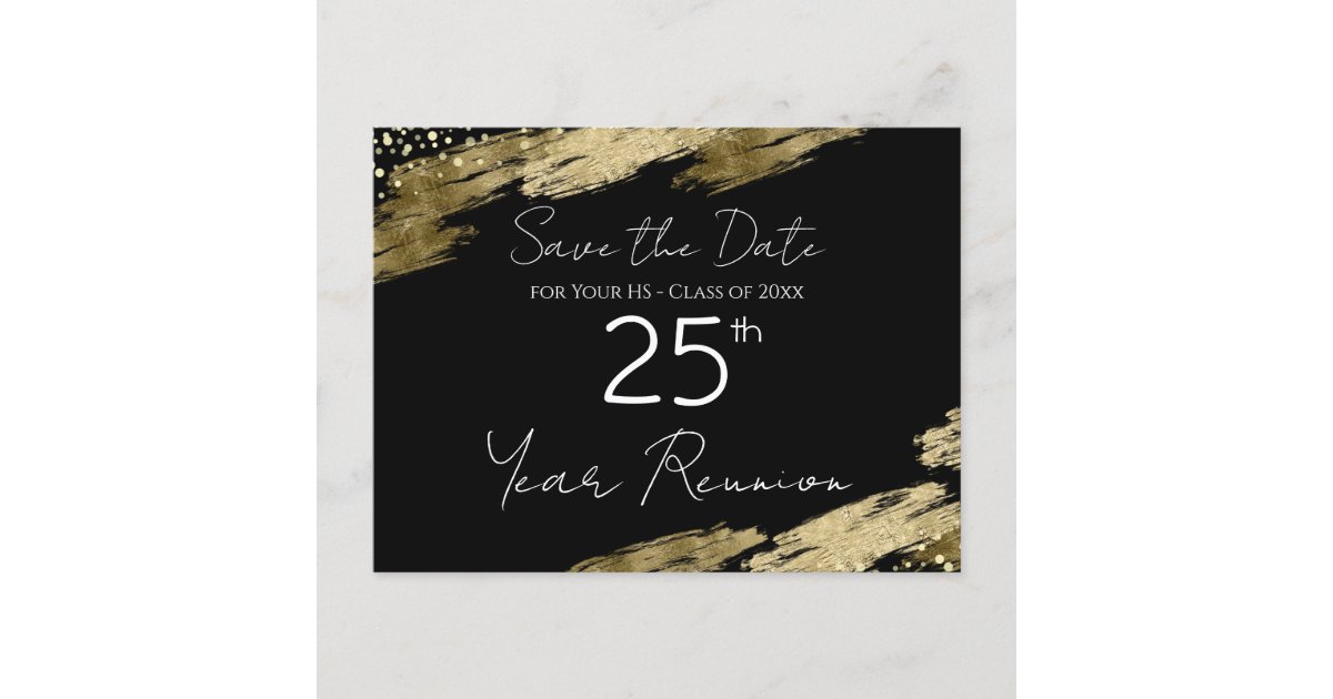 25th Class Reunion Black and Gold Elegant Postcard | Zazzle