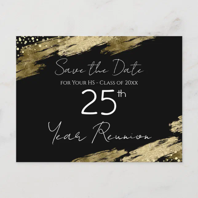 25th Class Reunion Black and Gold Elegant Postcard | Zazzle