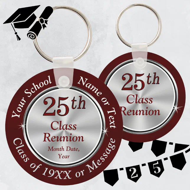 25th Class Reunion Ideas, 25th Reunion Favors, Keychain | Zazzle