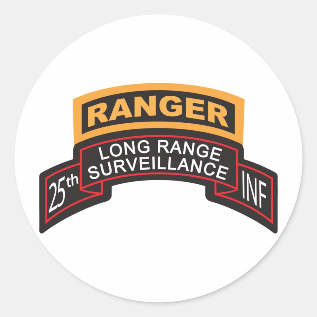 25th Infantry Division LRS Scroll, Ranger Tab Classic Round Sticker ...