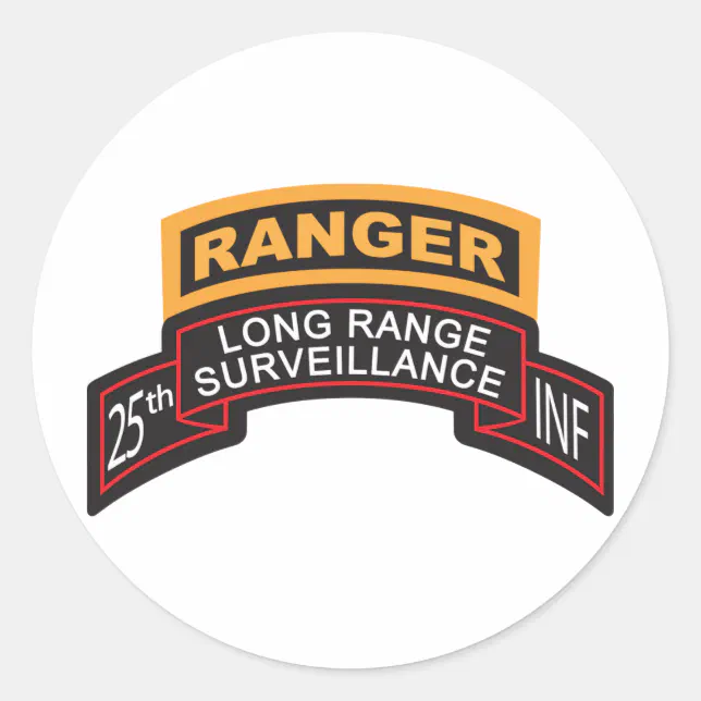 25th Infantry Division LRS Scroll, Ranger Tab Classic Round Sticker ...