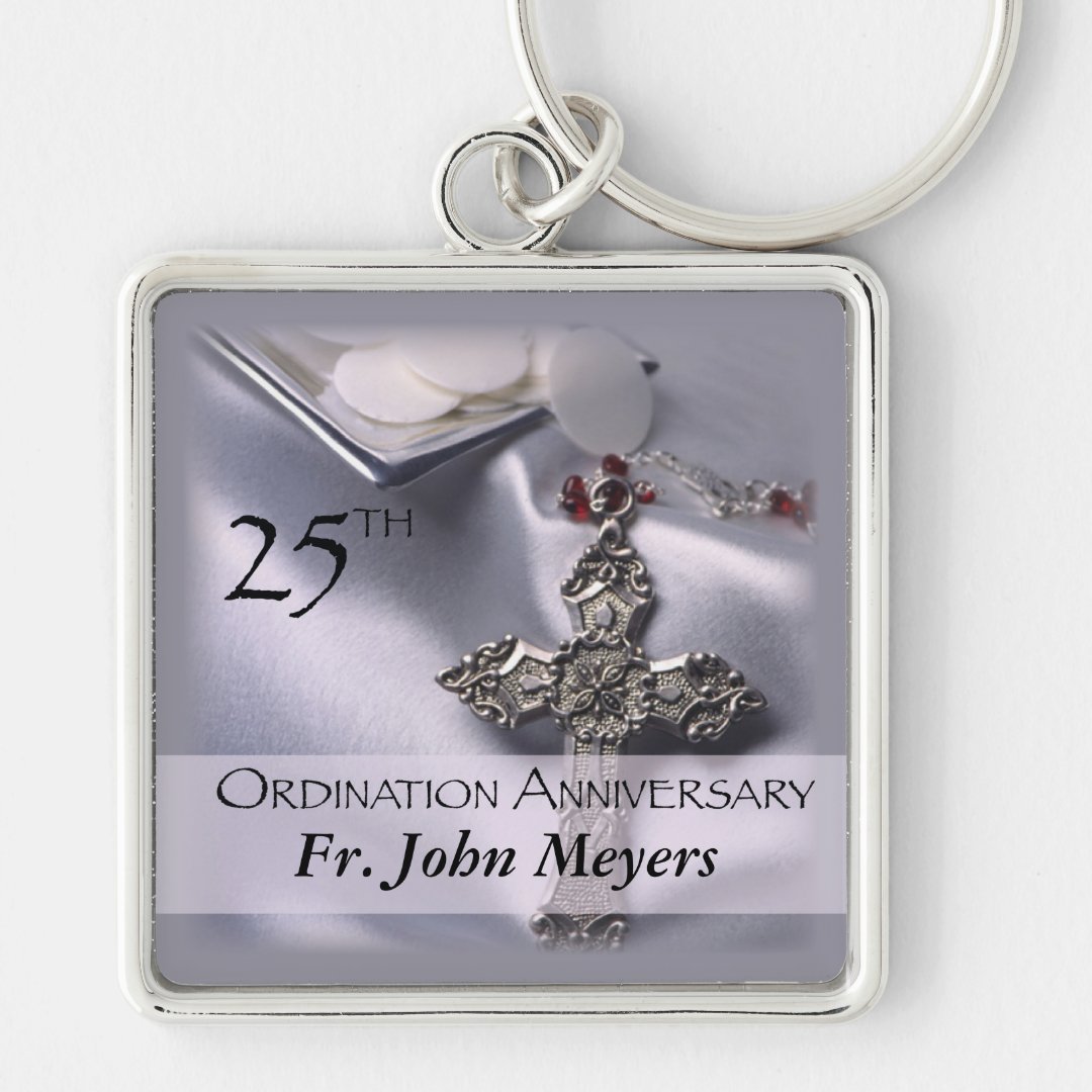 25th Ordination Anniversary Cross Host Keychain | Zazzle