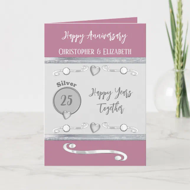 25th Silver Anniversary add names lavender Card | Zazzle
