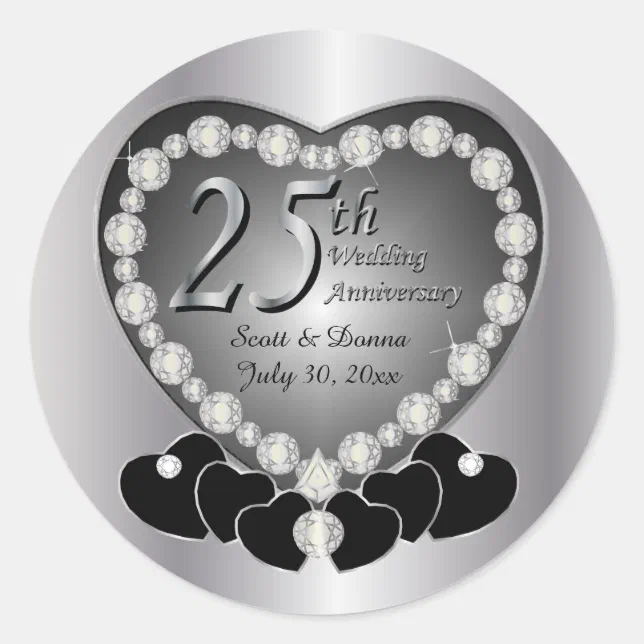 25th Silver Anniversary Classic Round Sticker | Zazzle