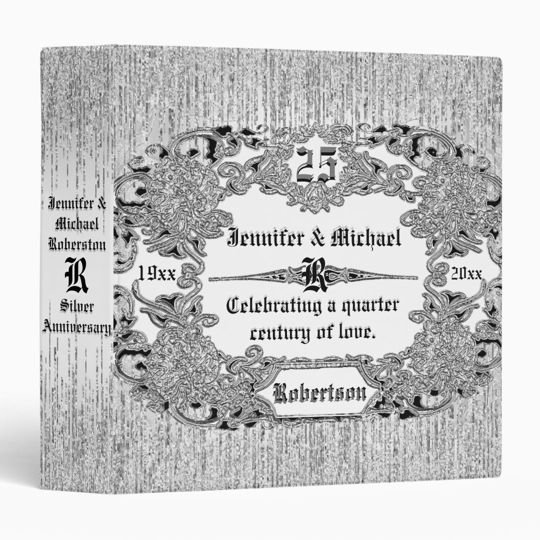 25th Silver Anniversary Monogram Binder | Zazzle
