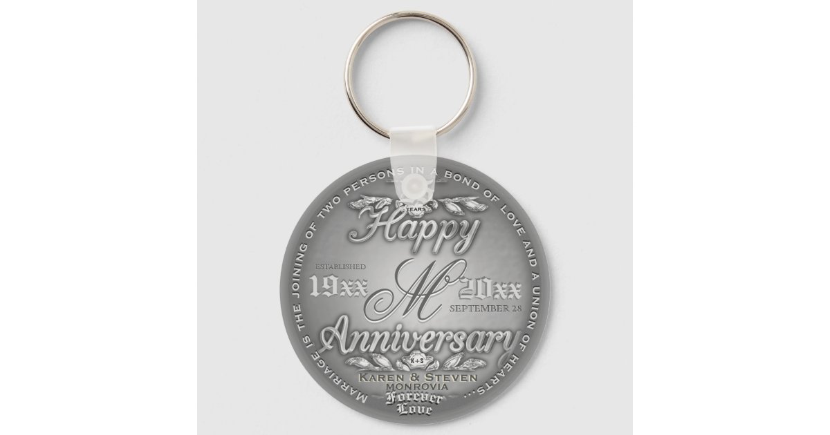 25th Silver Anniversary Monogram Keychain | Zazzle