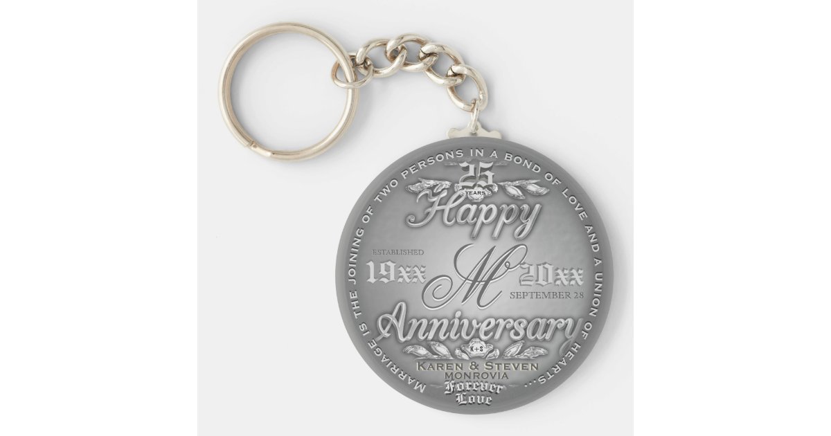 25th Silver Anniversary Monogram Keychain | Zazzle.com