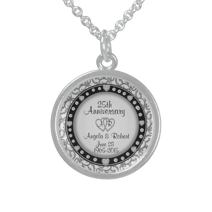 25th Silver Anniversary Monogram Sterling Silver Necklace | Zazzle.com