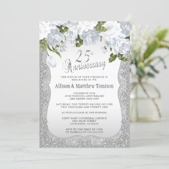 25th Silver Glitter Anniversary | DIY Text Invitation | Zazzle