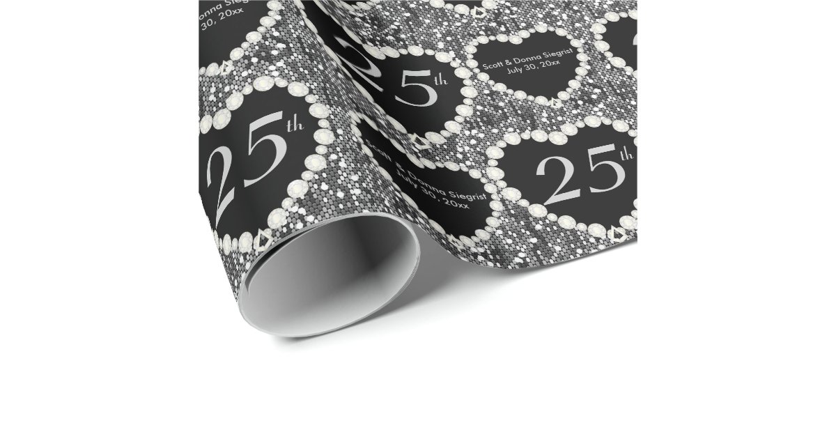 25th Silver Glitter Anniversary | DIY Text Wrapping Paper | Zazzle