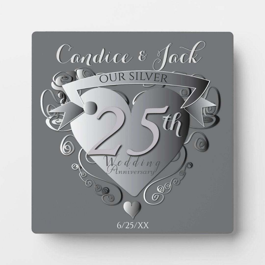 25th Silver Wedding Anniversary 3D Heart Emblem Pl Plaque | Zazzle