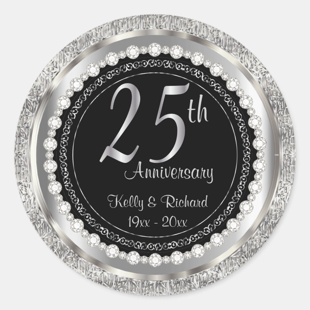 25th Silver Wedding Anniversary Classic Round Sticker | Zazzle