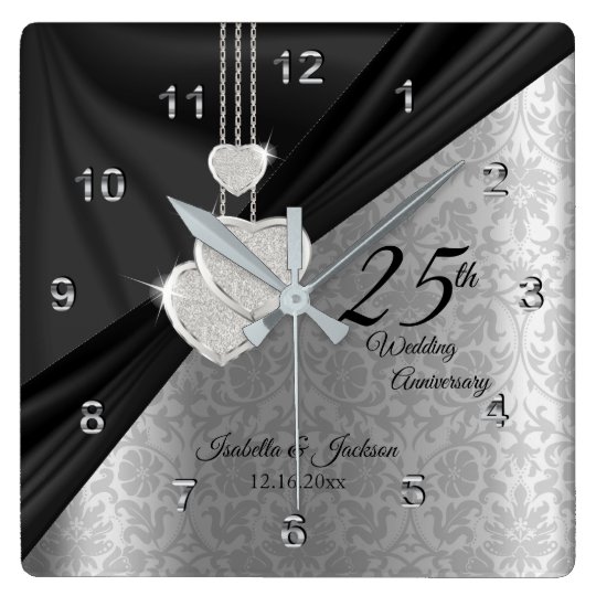25th Silver Wedding Anniversary Keepsake Square Wall Clock | Zazzle.com