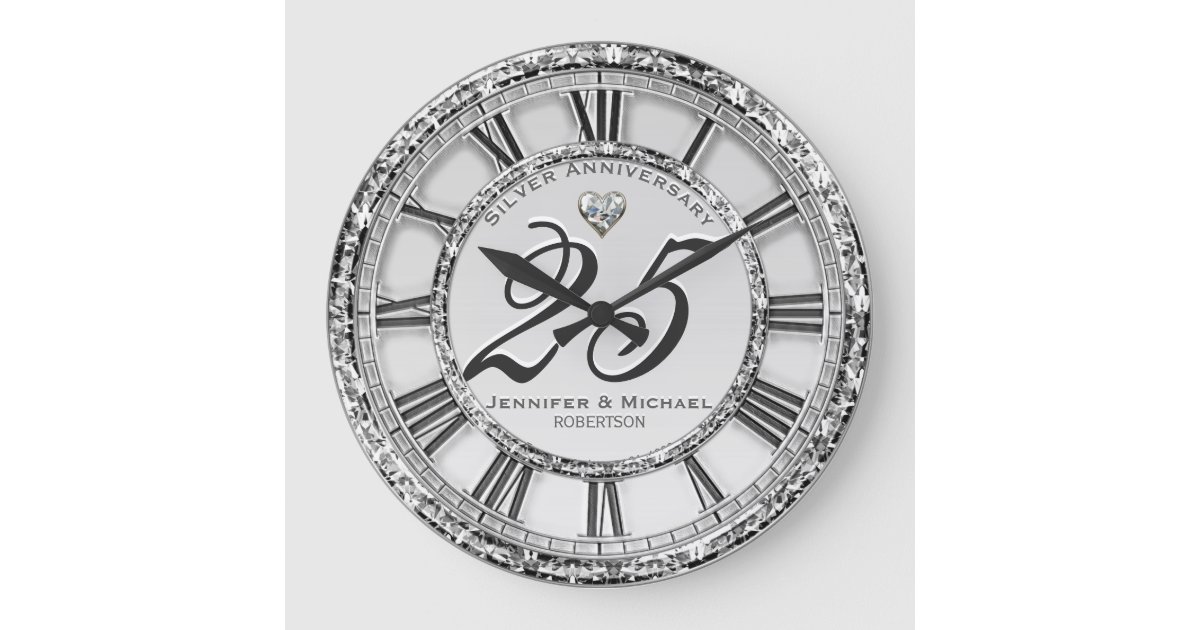 25th Silver Wedding Anniversary Large Clock | Zazzle