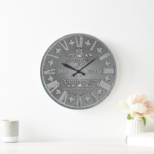 25th Silver Wedding Anniversary Large Clock | Zazzle