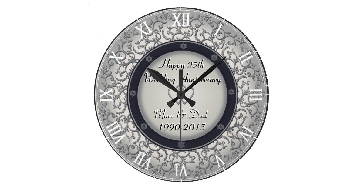 25th Silver Wedding Anniversary Large Clock | Zazzle.com