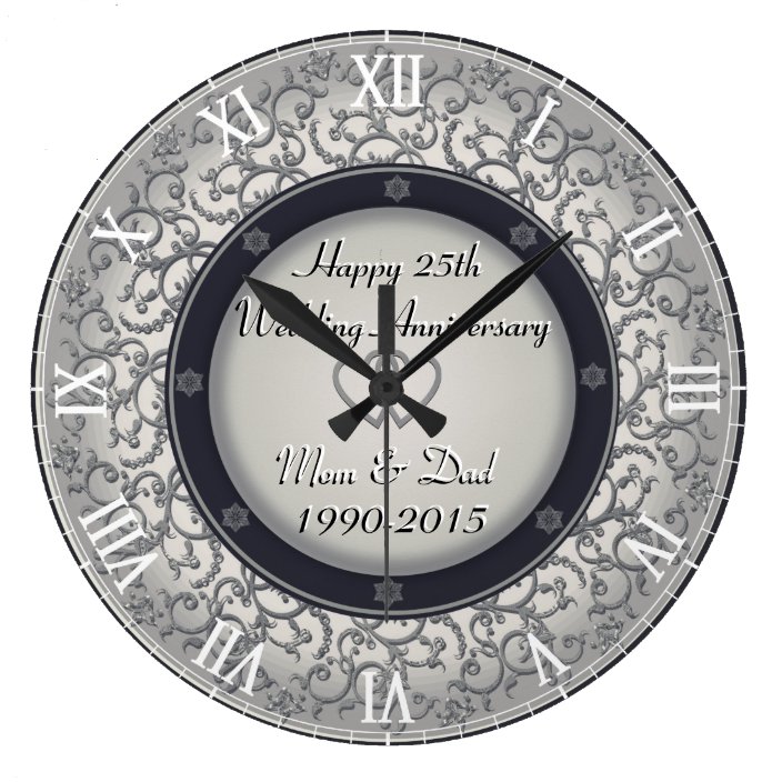 25th Silver Wedding Anniversary Large Clock | Zazzle.com