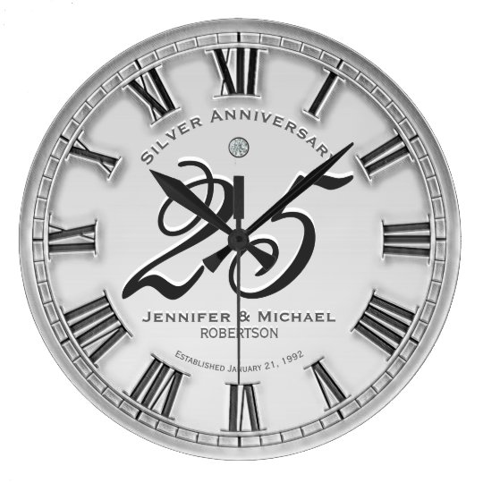 25th Silver Wedding Anniversary Large Clock | Zazzle.com
