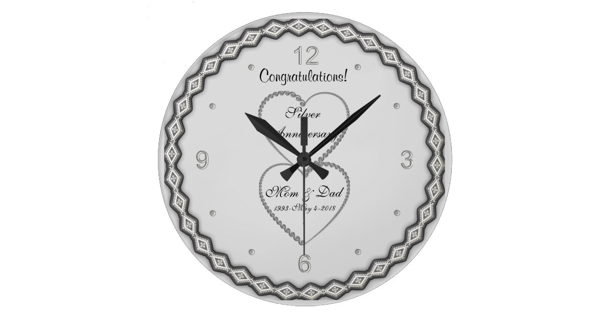 25th Silver Wedding Anniversary Large Clock | Zazzle.com