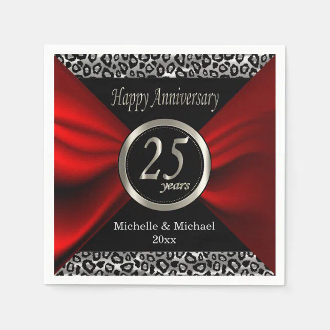 25th Silver Wedding Anniversary | Leopard Pattern Napkins | Zazzle