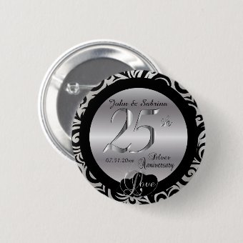 25th Silver Wedding Anniversary Pinback Button | Zazzle