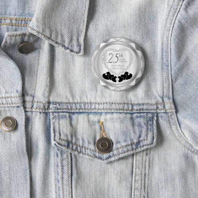 25th Silver Wedding Anniversary Pinback Button | Zazzle