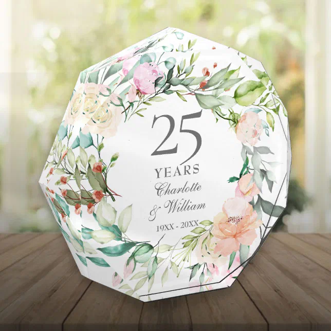 25th Silver Wedding Anniversary Roses Garland Photo Block | Zazzle
