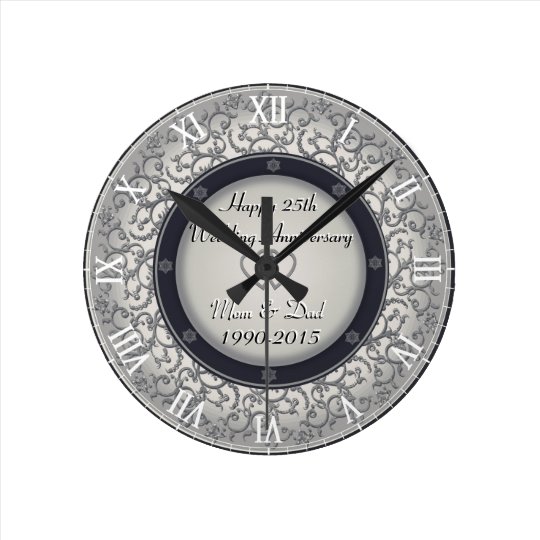 25th Silver Wedding Anniversary Round Clock | Zazzle.com