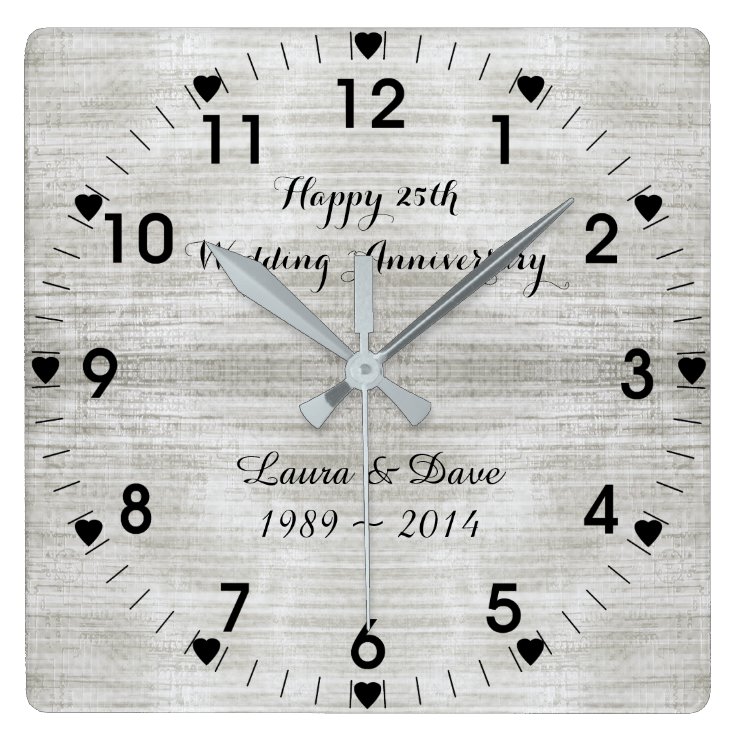 25th Silver Wedding Anniversary Square Wall Clock | Zazzle