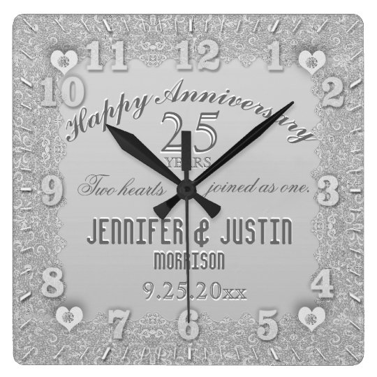 25th Silver Wedding Anniversary Square Wall Clock | Zazzle.com