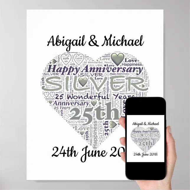 25th Silver Wedding Anniversary Word Art Print | Zazzle