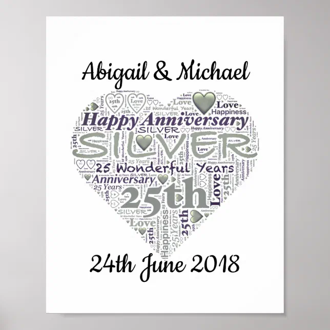 25th Silver Wedding Anniversary Word Art Print | Zazzle