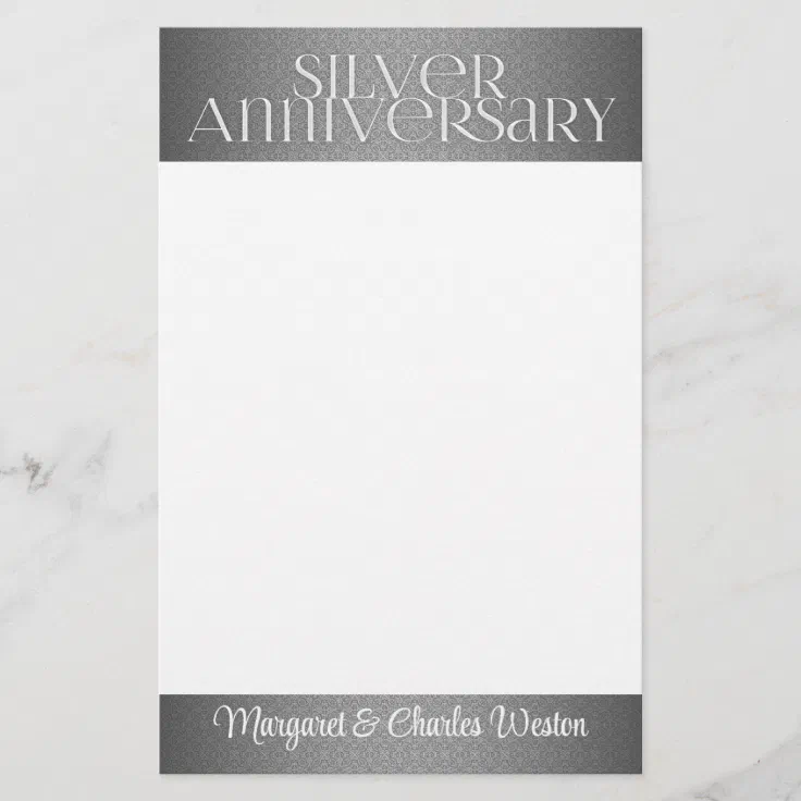 25th Silver Wedding Annivsersary Custom Stationery | Zazzle