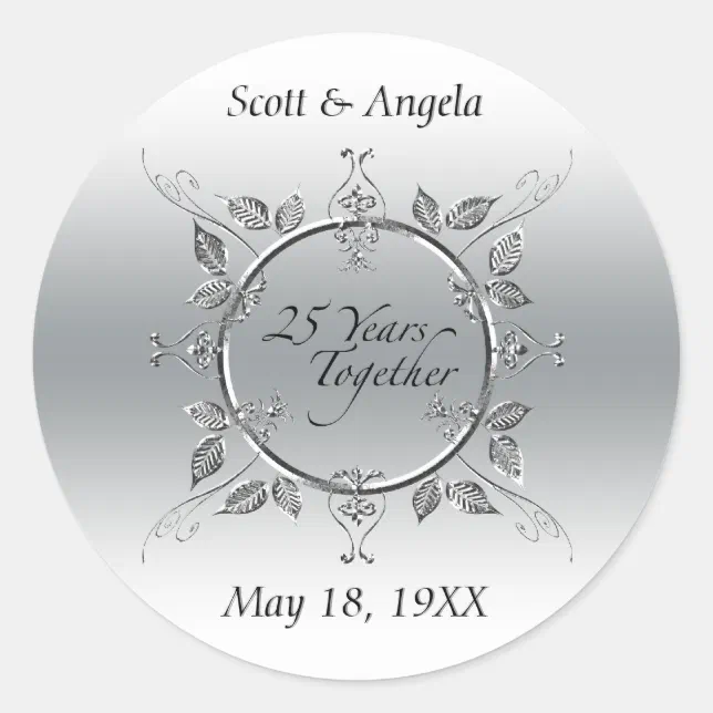 25th Wedding Anniversary Favor Silver 25 Years Classic Round Sticker ...