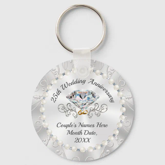 25th Wedding Anniversary Favors Souvenirs, Custom Keychain | Zazzle