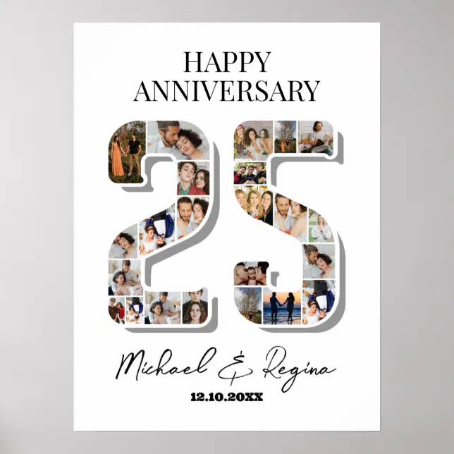 25th Wedding Anniversary Number 25 Photo Collage Poster | Zazzle