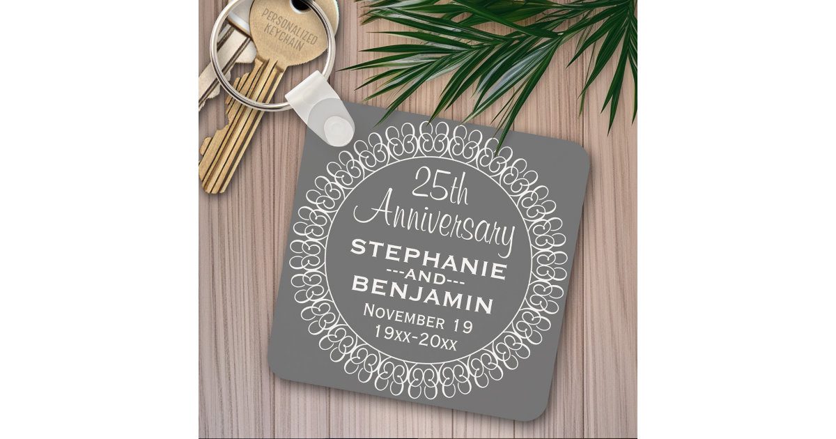 25th Wedding Anniversary Personalized Keychain | Zazzle