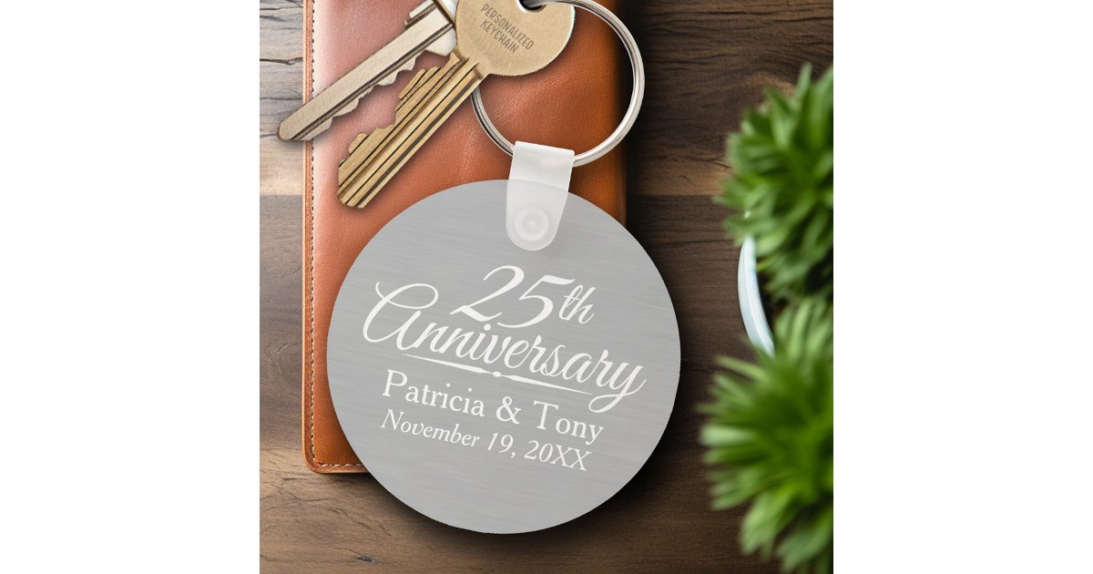 25th Wedding Anniversary Personalized Keychain | Zazzle