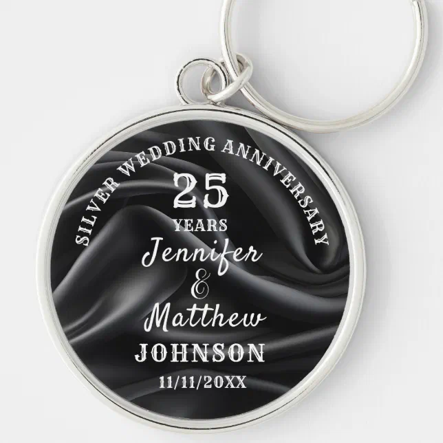 25th WEDDING ANNIVERSARY Silver Wedding Editable Keychain | Zazzle