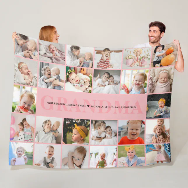 26-Photo Grandma/Granny/Nana/Other Custom Message Fleece Blanket | Zazzle