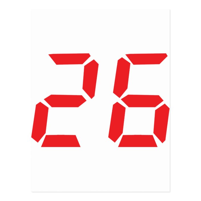 26 twenty-six red alarm clock digital number postcard | Zazzle.com