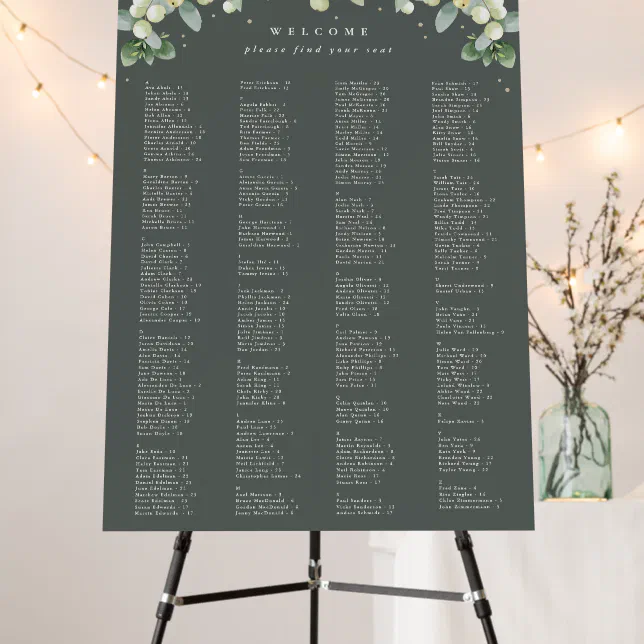 26 x 38" Alphabetical Seating Chart for 250 People Foam Board | Zazzle