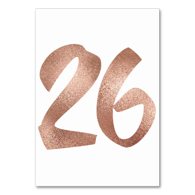 26Table Number White Metallic Pink Rose Gold Table Number | Zazzle