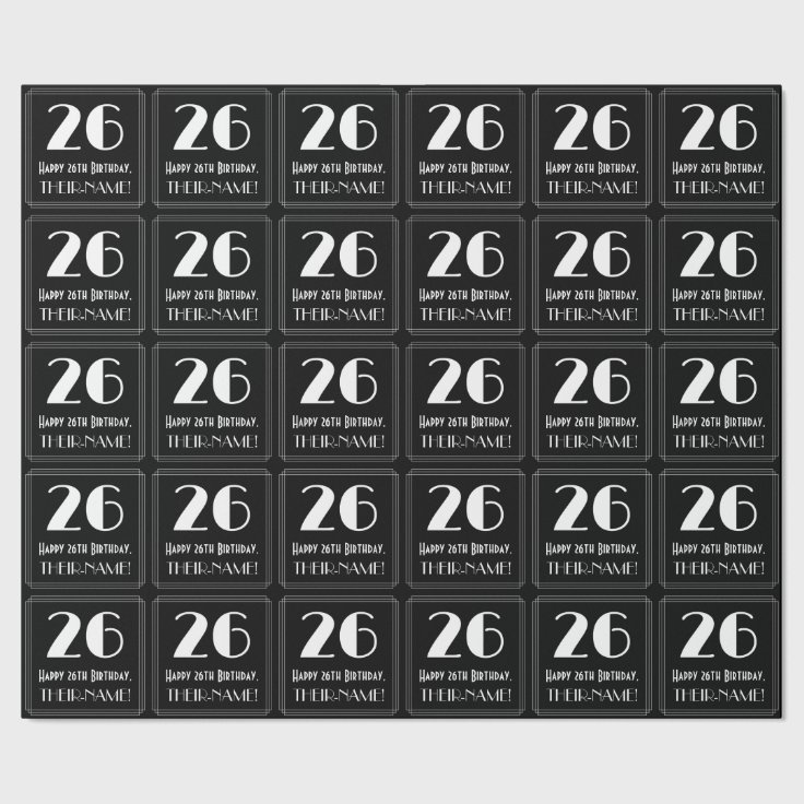 26th Birthday - Art Deco Inspired Look "26", Name Wrapping Paper | Zazzle