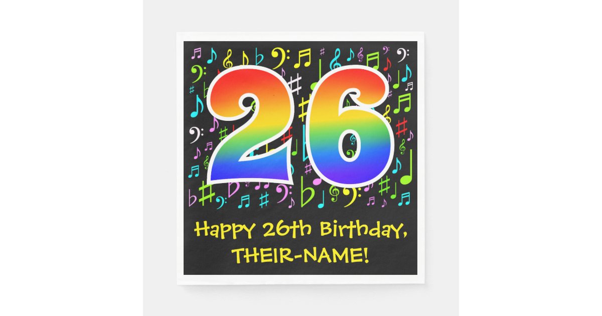 26th Birthday - Colorful Music Symbols, Rainbow 26 Napkins | Zazzle