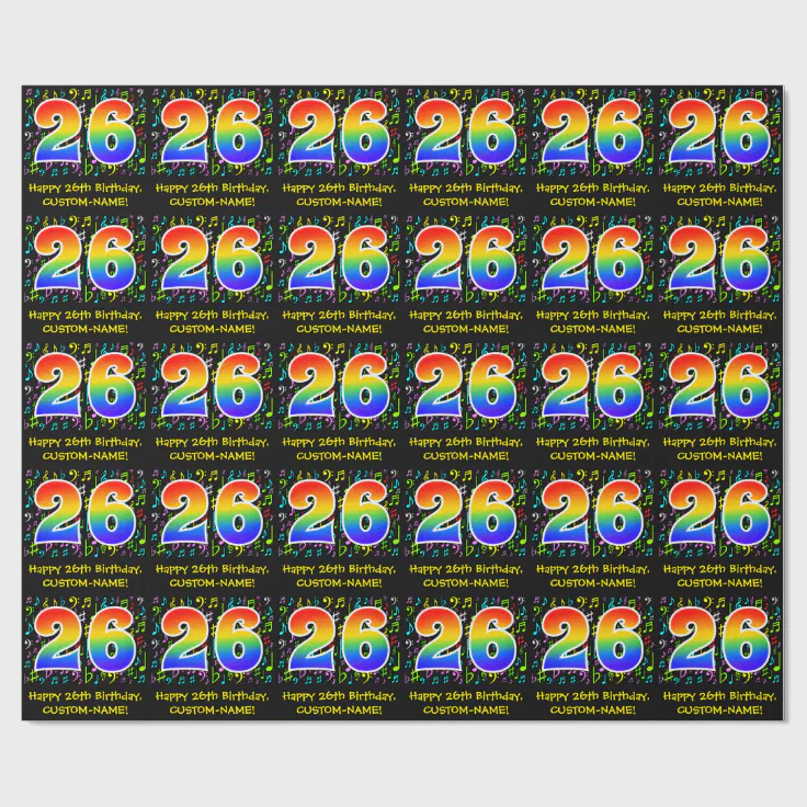 26th Birthday: Colorful Music Symbols, Rainbow 26 Wrapping Paper | Zazzle