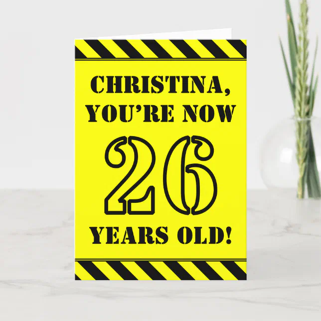26th Birthday: Fun Stencil Style Text, Custom Name Card | Zazzle