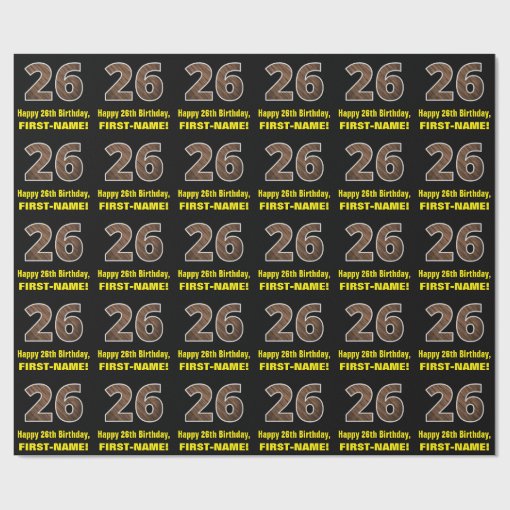 26th Birthday: Name & Faux Wood Grain Pattern "26" Wrapping Paper | Zazzle